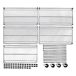 AmazonCommercial Heavy-Duty 5-Tier Steel Wire Shelving with Optional Wheels, NSF Certified, 36" W x 18" D, Chrome