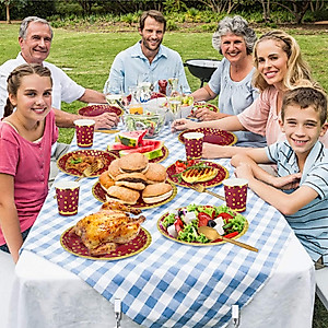 140 Pcs Burgundy & Gold Party Supplies - Gold Dot Disposable Dinnerware - Paper Plates, Napkins, Cups, Plastic Forks, Knives, Spoons for Christmas, Wedding, Graduation Decoration