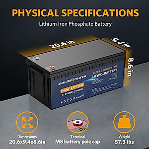 GOLDENMATE 12V 200Ah LiFePO4 Lithium Battery, Rechargeable Battery Up to 15000 Cycles, Built-in BMS, Max 2560Wh, Perfect for RV, Camping, Solar, Marine, Trolling Motor, Golf Cart, Off-Grid Application