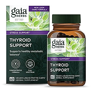 Gaia Herbs Thyroid Support - Made with Ashwagandha, Kelp, Brown Seaweed, and Schisandra to Support Healthy Metabolic Balance and Overall Well-Being - 60 Vegan Liquid Phyto-Capsules (20-Day Supply)