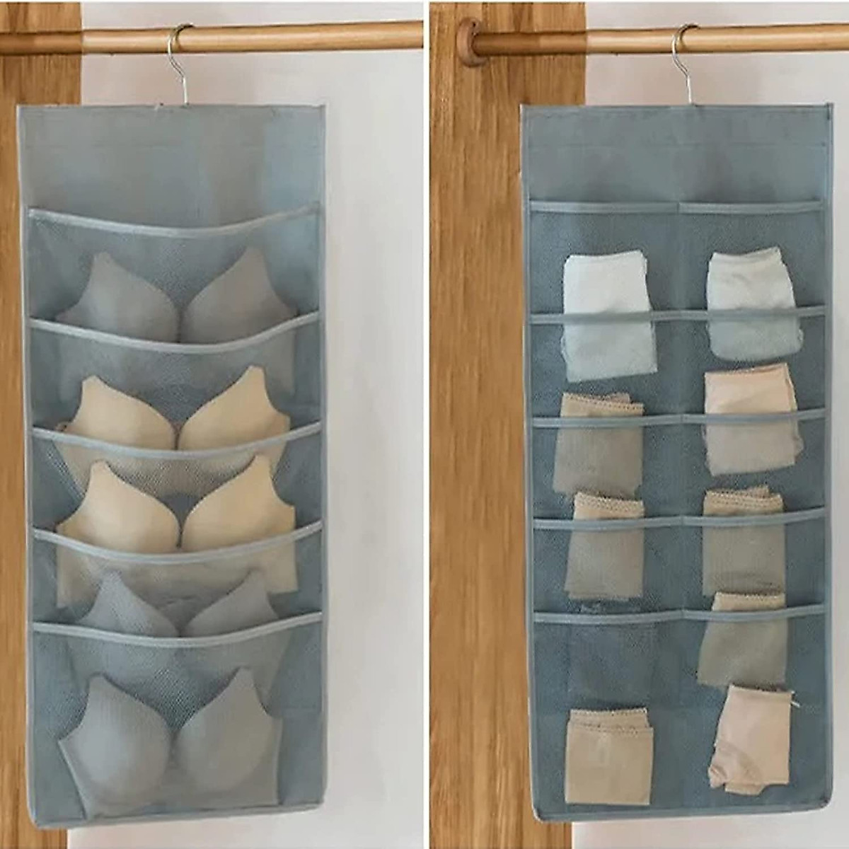 Hanging Underwear Closet Organizer, Bra Organizer for Closet Hanging, Dual-Sided Socks Hanging Closet Organizer,Bra Closet Organizers and Storage Hanging 15 Pockets