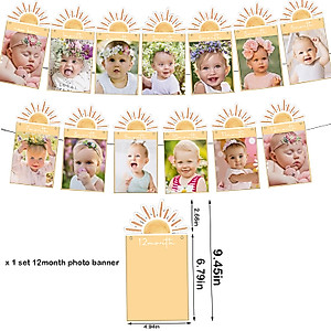 First Trip Around the Sun Birthday 12 Month Photo Banner Boho Sun 1st Birthday Decorations Party Supplies Sunshine First Birthday Decor for Baby Boys Girls Bday