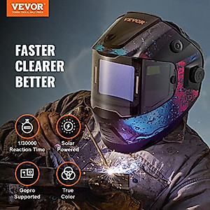 VEVOR Welding Helmet Auto Darkening Large Viewing with Side View 4.25" x 3.23", Welding Hood True Color, Welding Mask Solar Powered, 4 Arc Sensor, Wide Shade 4-8/9-13 for TIG MIG Arc Weld Grinding