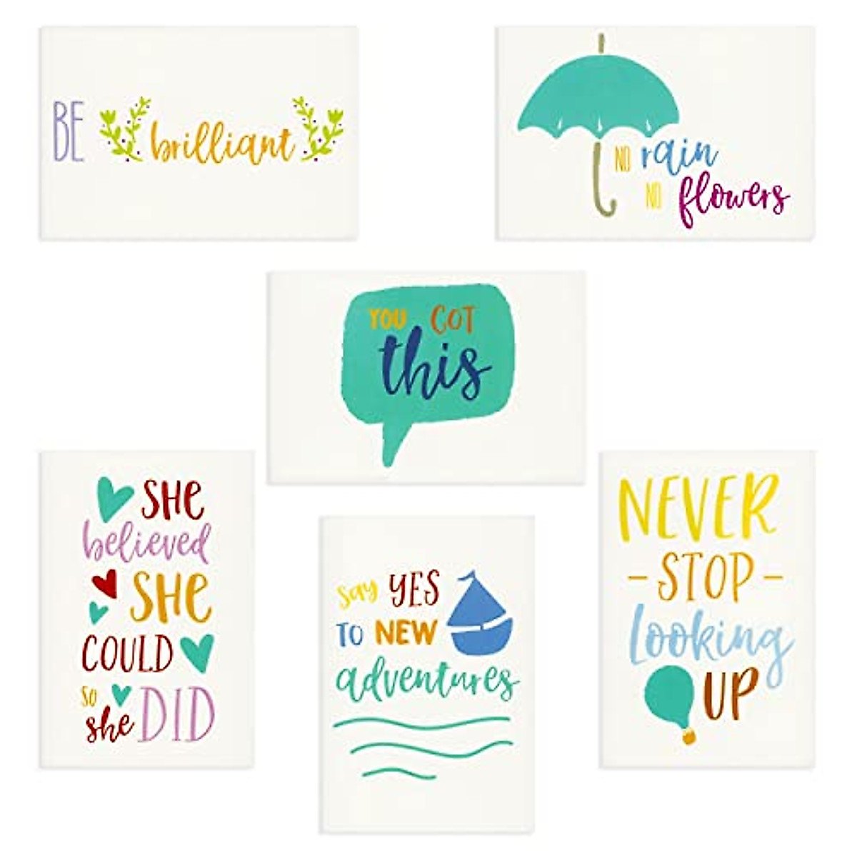 48 Pack Motivational Cards Featuring Positive Quotes and Envelopes, 6 Designs for All Ages, 10.2 x 15.2 cm