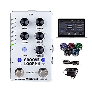 MOOER Groove Loop X2 Stereo Guitar Practice Tool One Man Band with 121 Drum Grooves, Stereo Loops 14 save slots 10 minutes each slots