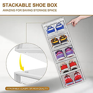 QualiapeX Medium Shoe Storage Boxes, Clear Plastic Stackable Shoe Organizer, Foldable Storage Bins Shoe Container Box, White 12 Pack