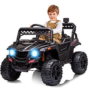Nasitip 12V Kids Ride On Car Truck w/Parent Remote Control, Spring Suspension, LED Lights, AUX Port, Music (Black, no Tent)