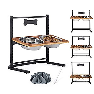 Realyoo Dog Elevated Bowls with Slow Feeder, 11 Heights 15° Tilted Stainless Steel Raised Dog Bowls Stand, Metal Food and Water Bowl for Large Medium Small Dogs and Cats
