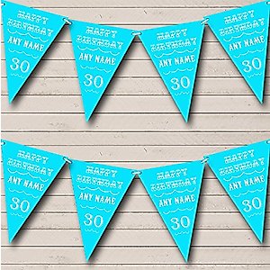 Vintage Text Any Age Birthday Aqua Blue Birthday Party Bunting Banner