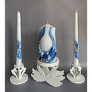 Magik Life Unity Candle Set for Wedding - Wedding Accessories for Reception and Ceremony - Candle Sets - Decorative Pillars Blue
