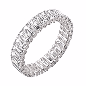 Charles & Colvard Created Moissanite 4x2mm Emerald Cut Eternity Band for Women | 2.9 cttw DEW | Lab Grown | Solid 14K White Gold with Rhodium | Size 6