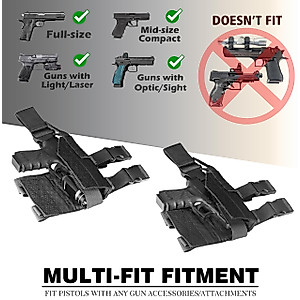 Left Handed Drop Leg Tactical Gun Holster fit Pistol with Optic/Light/Laser, Adjustable Thigh Nylon Gun Holster Compatible with Glock 1911 S&W Sig Sauer Taurus Berreta CZ HK and More