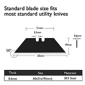Black Utility Knife Blades SK5 Anti-oxidation 0.6 Thick Standard Size & Recycled Dispenser 40 Pack