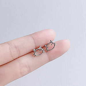 Tiny Cat Stud Earrings S925 Sterling Silver Minimalist Cute Animal Pet Small Cartilage Earring Studs Ear Piercing Jewelry Hypoallergenic for Women Girls Sensitive Ears (Silver)