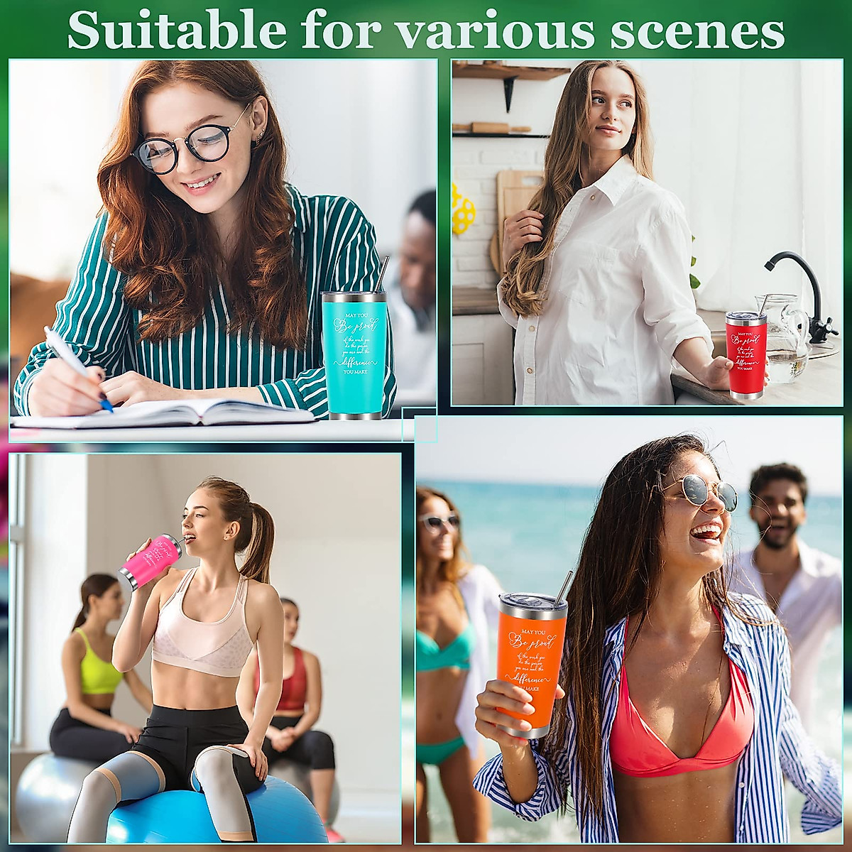 Norme 12 Pcs Thank You Gifts May You Be Proud Tumbler Cup 20 oz Stainless Steel Insulated Inspirational Coworker Mug with Lids for Women Employee Teacher Nurse Volunteer Appreciation Gifts