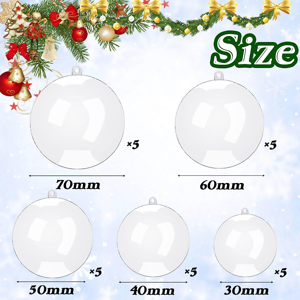 Clear Fillable Ornaments Ball, 25 PCS Transparent Plasti Craft Ornament Balls 5 Different Sizes for DIY Bath Bomb Mold Set and Party Decor