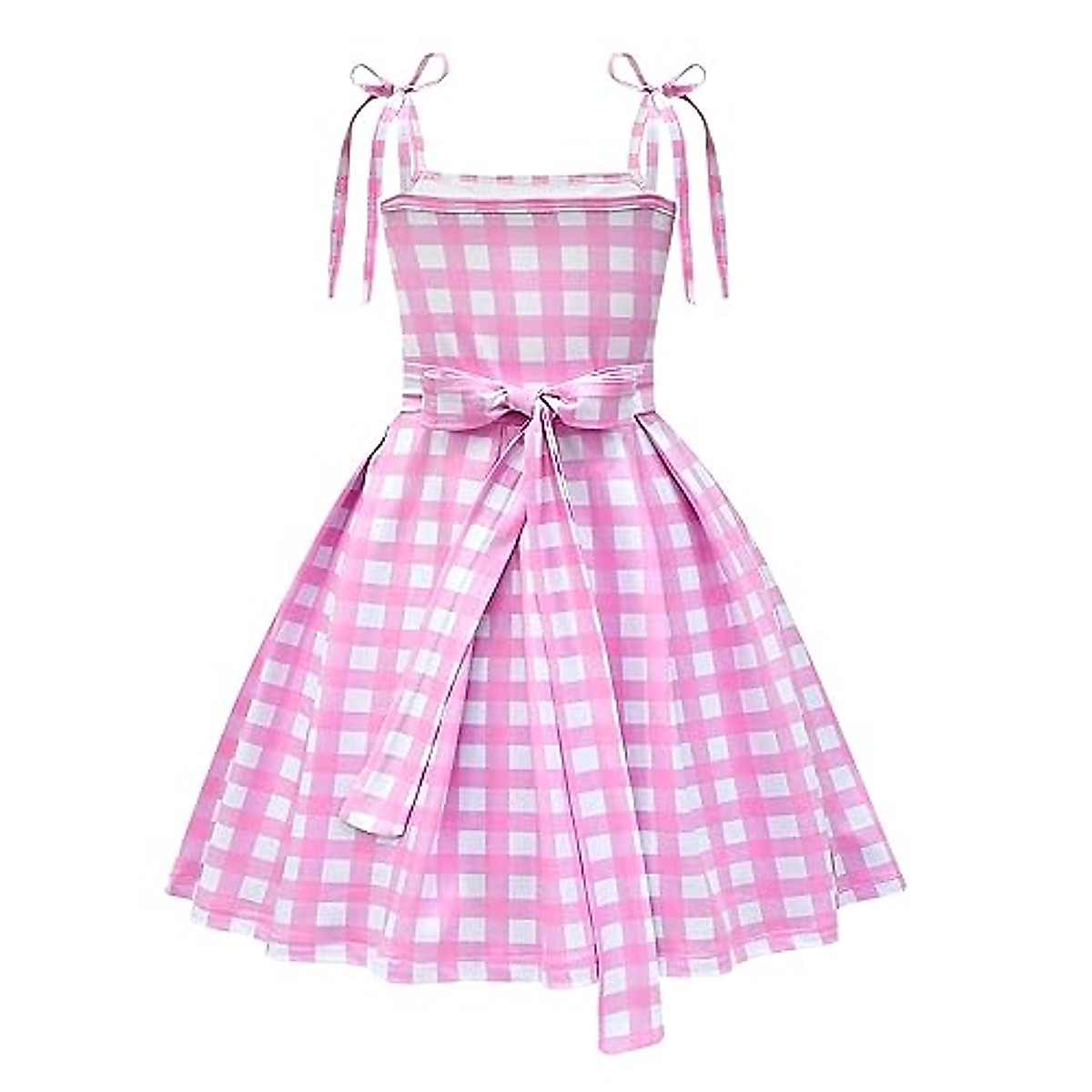 Sztylong Princess Pink Dress for Girls Plaid Fancy Sundress Halloween Costumes With Accessories