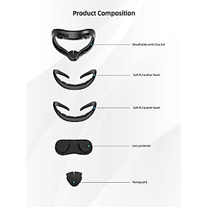 SINWEVR Five Piece Sets Upgraded Design, Suitable for VR Face Interface Support for Meta/Oculus Quest 2 Accessories, PU Leather Foam Pad and Lens Cover, and Leak Proof Light Nose Pad