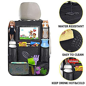 sunyou Car Backseat Organizer Car Organizer Kick Mats with 10inch Tablet Holder,10 Pockets, Car Organizer for Road Trip, Kid Snacks, Toys for Kids and Toddlers(2 PACK)