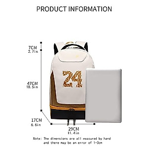 Iesmumy Jersey Color 24 Athletic Faux Leather Basketball Backpack - RIP Basketball Superstar Large Capacity Backpack-3