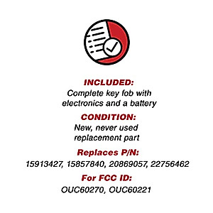 KeylessOption Keyless Entry Remote Control Car Key Fob Replacement for 15913427 with Key