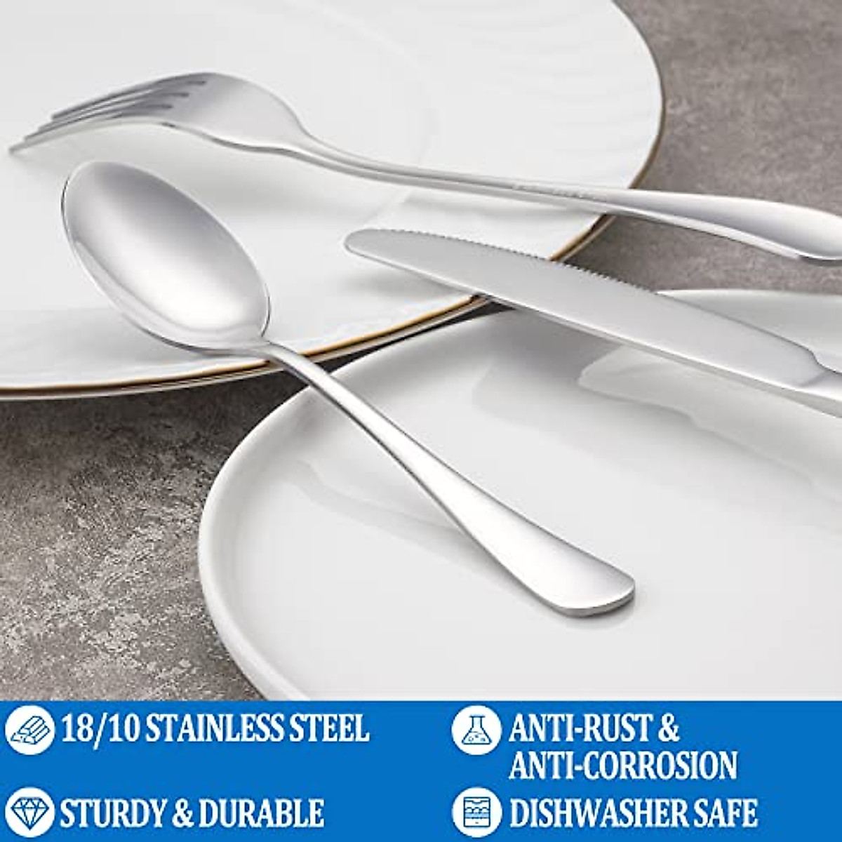 16 Pcs Forks and Spoons Silverware Set,Food Grade Stainless Steel Flatware Cutlery Set for Home,Kitchen and Restaurant,Mirror Polished,Dishwasher Safe - 8 Dinner Fork(8 inch) and 8 Teaspoon(6.5 inch)