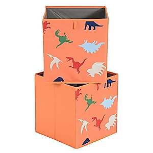 Amazon Basics Kids Collapsible Fabric Storage Cube Organizer Bins - Pack of 6, Dino Squad, 13x15x13"