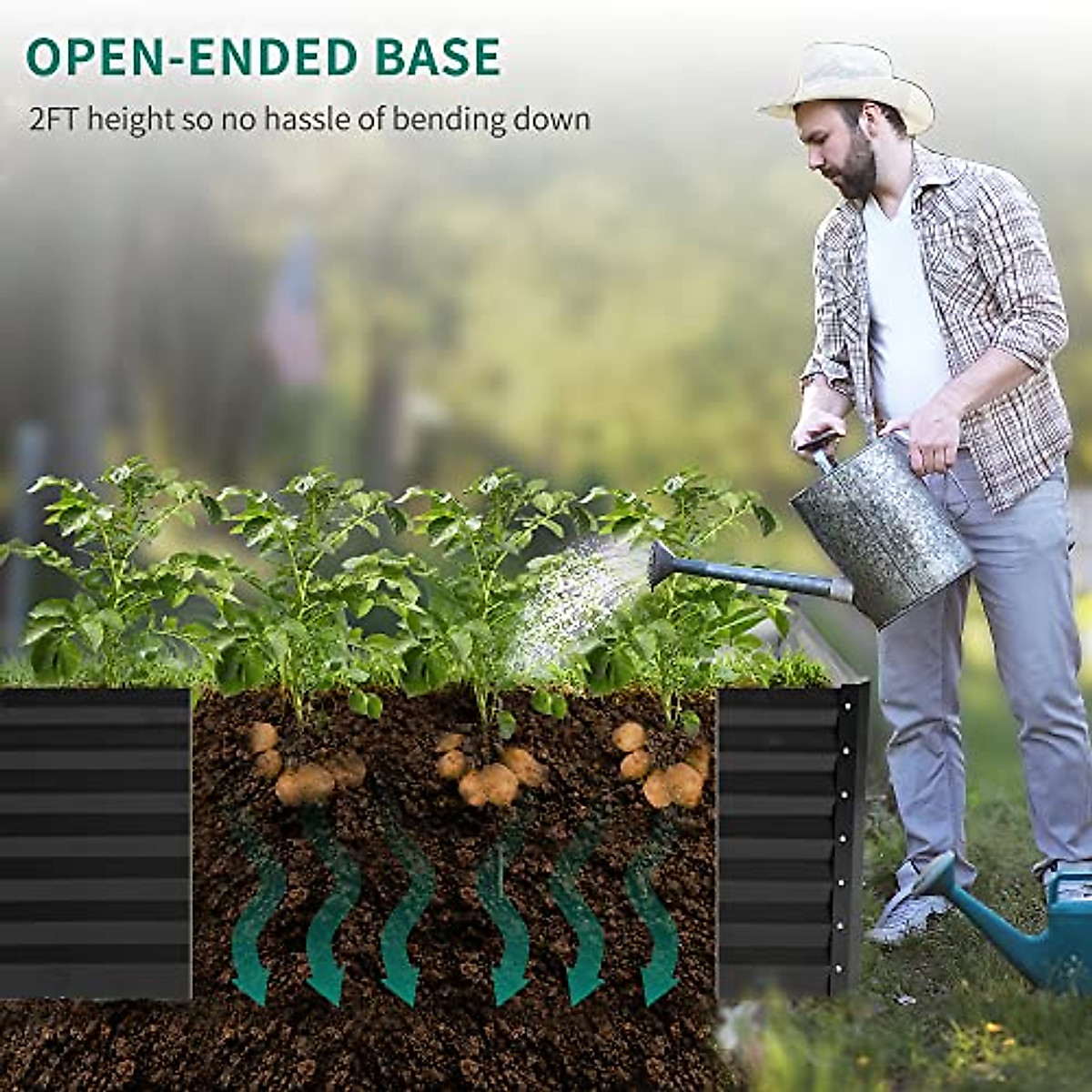 YITAHOME 8x4x2ft Outdoor Raised Garden Bed Kit, Large Stainless Steel Metal Patio Planter Box with 2 Ground Nails, 3 Support Rod, and Safe Edge Curling Design for Plants Vegetables Flowers Fruit,Black