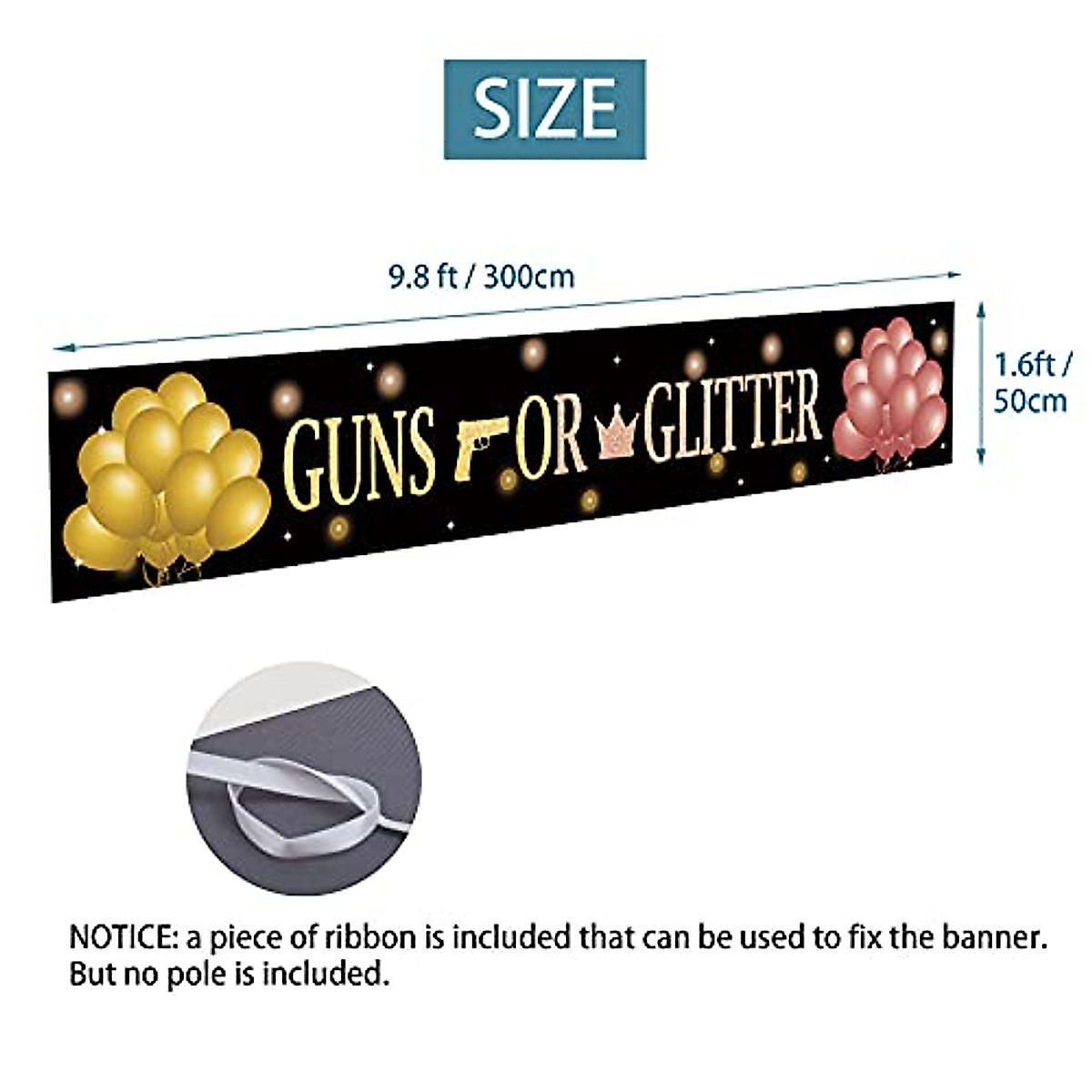 Joyiou Guns Or Glitter Decorations Banner Porch Sign, Large Baby Shower Party Sign Supplies, Gender Reveal Photo Booth Props Backdrop (9.8x1.6ft)