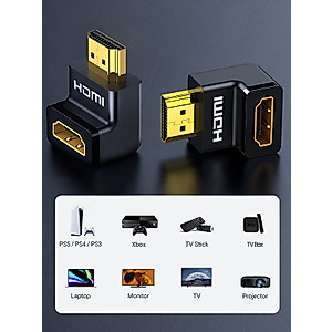 UGREEN 2 Pack HDMI Adapter Right Angle 90 Degree Gold Plated HDMI Male to Female Connector Supports 3D 4K HDMI Extender for TV Stick Roku Stick Chromecast Xbox PS4 PS3 Nintendo Switch