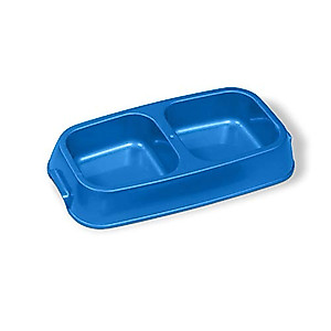 Van Ness Pet Lightweight Medium Double Dish Feeder For Cats And Dogs, 42 OZ Capacity,Blue