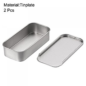 uxcell Metal Tin Box, 2pcs 3.54" x 1.77" x 0.79" Rectangular Empty Tinplate Storage Containers with Sliding Lids, Silver Tone