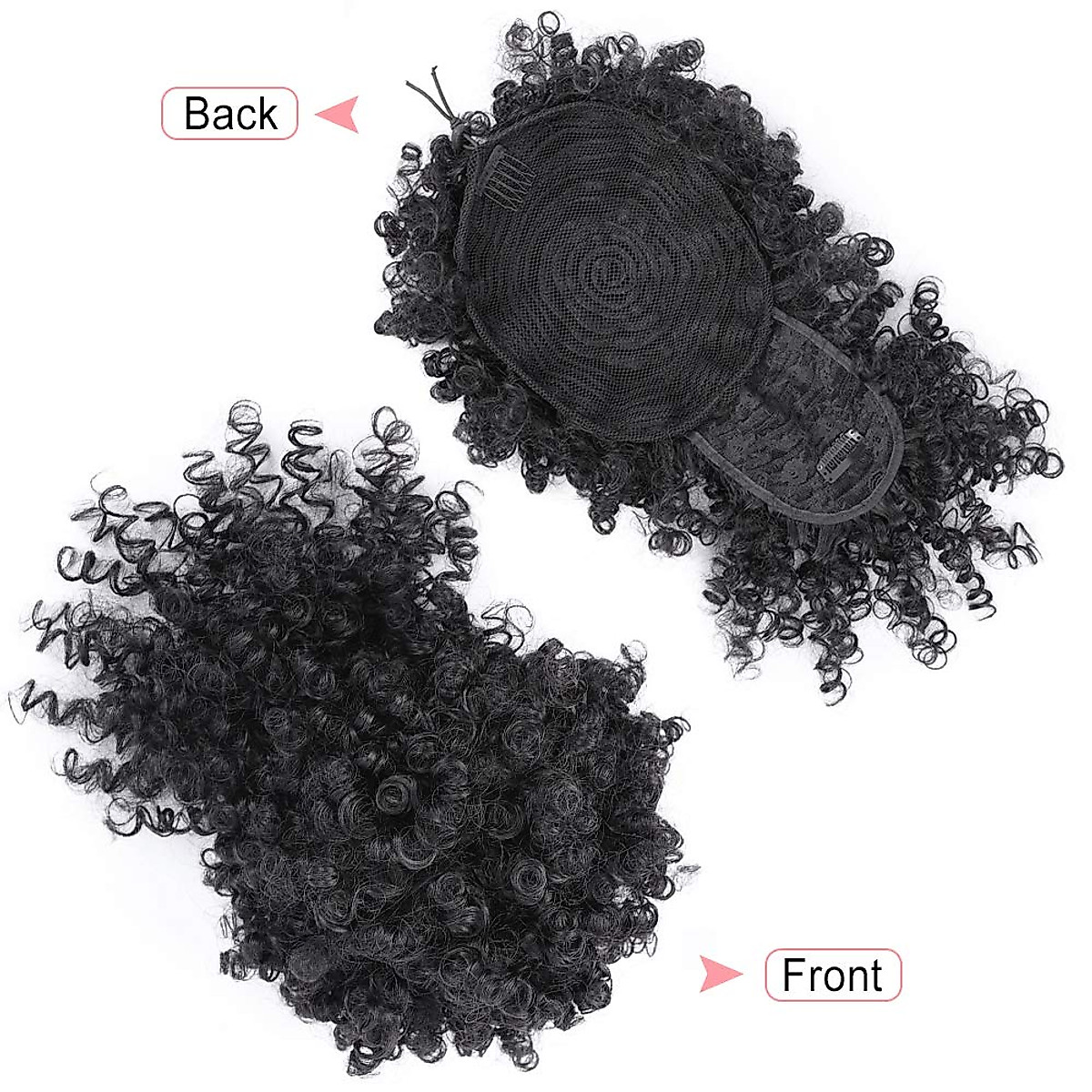 ENTRANCED STYLES Drawstring Ponytail with Bangs Afro Puff Ponytail Extensions for Women Short Curly Puff Ponytail with Bangs Clip in Wrap Updo Hairpiece for Women(1B)