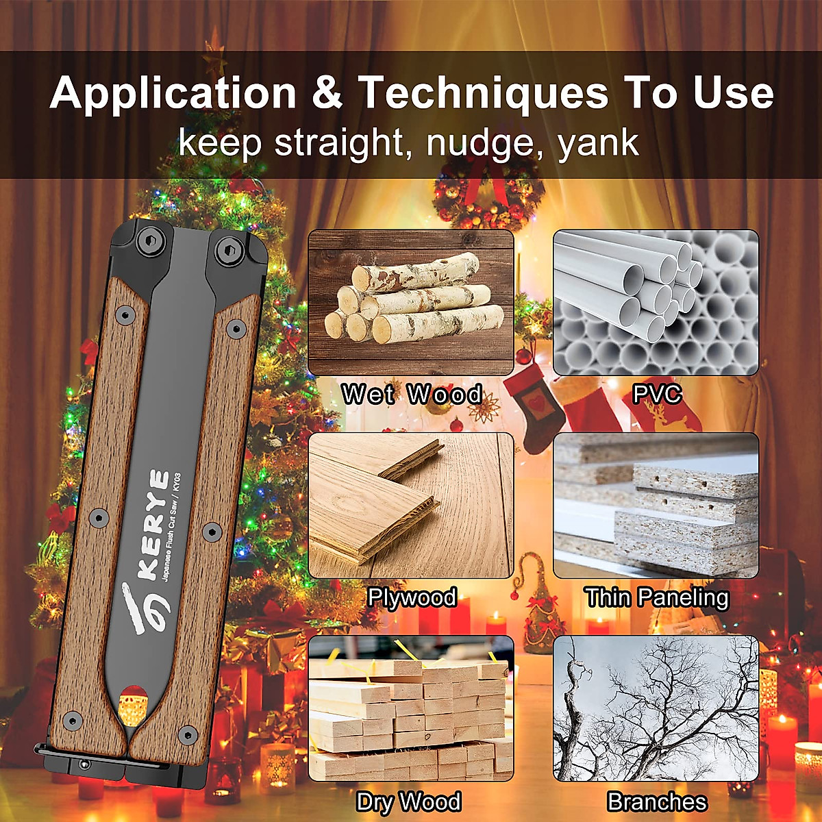 KERYE Hand Saw Tools, 5.5 Inch Mini Pocket Folding Saw, SK5 Blade Wood Saw for Woodworking, 13/14 TPI Double Edges Pull Saw, Flush Cut Saw for Wet/Dry Wood, Christmas Gifts for Men- KY03