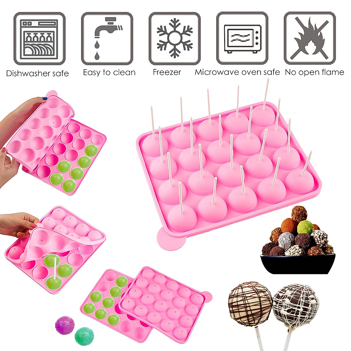 Ocmoiy Cake Pop Mold Set of 262 - including 20 Cavities Silicone Cake Pop Molds, Cake Pop Sticks, Cake Pop Wrappers, Sliver Twist Ties, Decorating Pen