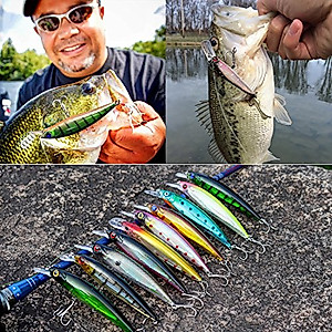Sougayilang Minnow Fishing Lures Crankbaits Set Fishing Hard Baits Swimbaits Boat Topwater Lures for Trout Bass Perch Fishing-Style-E 10Pcs