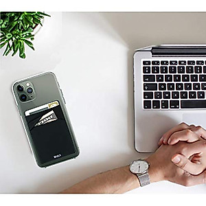 WUOJI RFID Blocking Phone Card Wallet - Double Secure Pocket - Ultra-Slim Self Adhesive Credit Card Holder Card Sleeves Phone Wallet Sticker All Smartphones(Black)-2PC