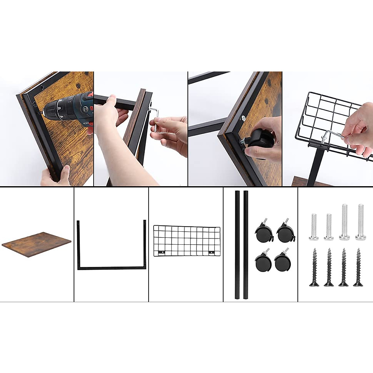 DAMEING Computer Tower Stand, 2-Tier CPU Holder PC Floor Stand, Mobile PC Tower Stand with Lockable Wheels and Wire Storage Basket, Fits Most Gaming PC Printer Under Desk for Office Home