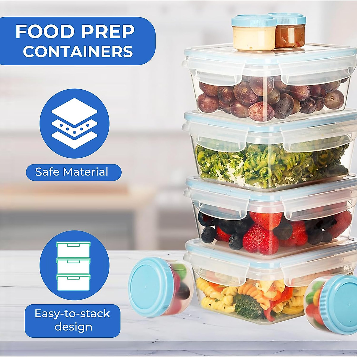 Shazo 44PCS Food Storage Containers with Lids, HUGE SET, Plastic Food Containers with Lids for Kitchen Organization, Airtight Leak Proof, Meal Prep, Easy Snap Lock Lunch Box, BPA-Free Storage Container