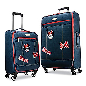American Tourister Disney Softside Luggage with Spinner Wheels, Minnie Mouse Denim, Checked-Large 28-Inch