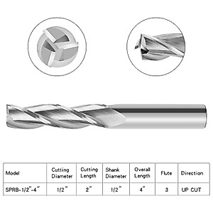 EANOSIC Upcut Spiral Router Bit 3-Flute with 1/2” Shank, Extra Long (4 inch), 1/2” Cutting Diameter, 2” Cutting Length, Carbide CNC Router Bits End Mill for Wood Mortises Carving Engraving