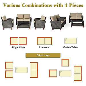 Tangkula 4 Piece Patio Rattan Furniture Set, Onesize, Beige