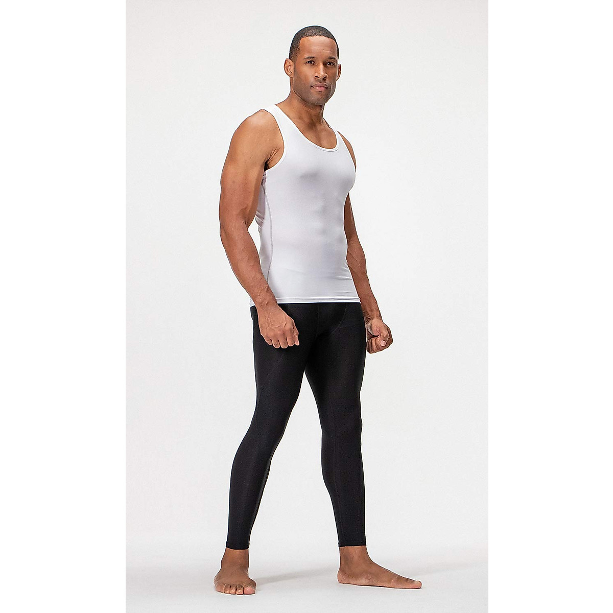 DEVOPS 3 Pack Men's Muscle Dry Fit Compression Tank Top (Large, White/White/White)