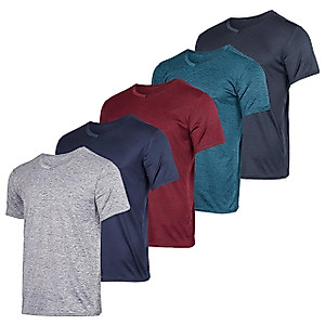 Real Essentials Athletic V Neck Tshirt Shirts T-Shirts Men Quick Dry Fit Tops Dri Fit Short Sleeve Active Wear Training Exercise Fitness Workout Shirt Tee Tees Gym Sports Top, Set 1, L, Pack of 5