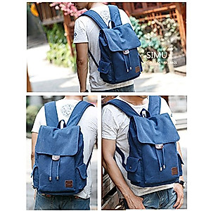 Yookeyo Canvas Flap Drawstring Backpack School Bag Travel Bag for Middle School