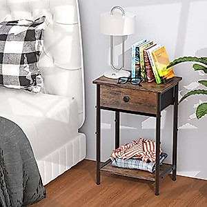Night Stand Bedside Table with Drawers End Table for Small Space Side Tables Nightstand with Wood Open Storage Shelf, Rustic Side Table for Bedroom, Living Room, Study, Office, Pantry