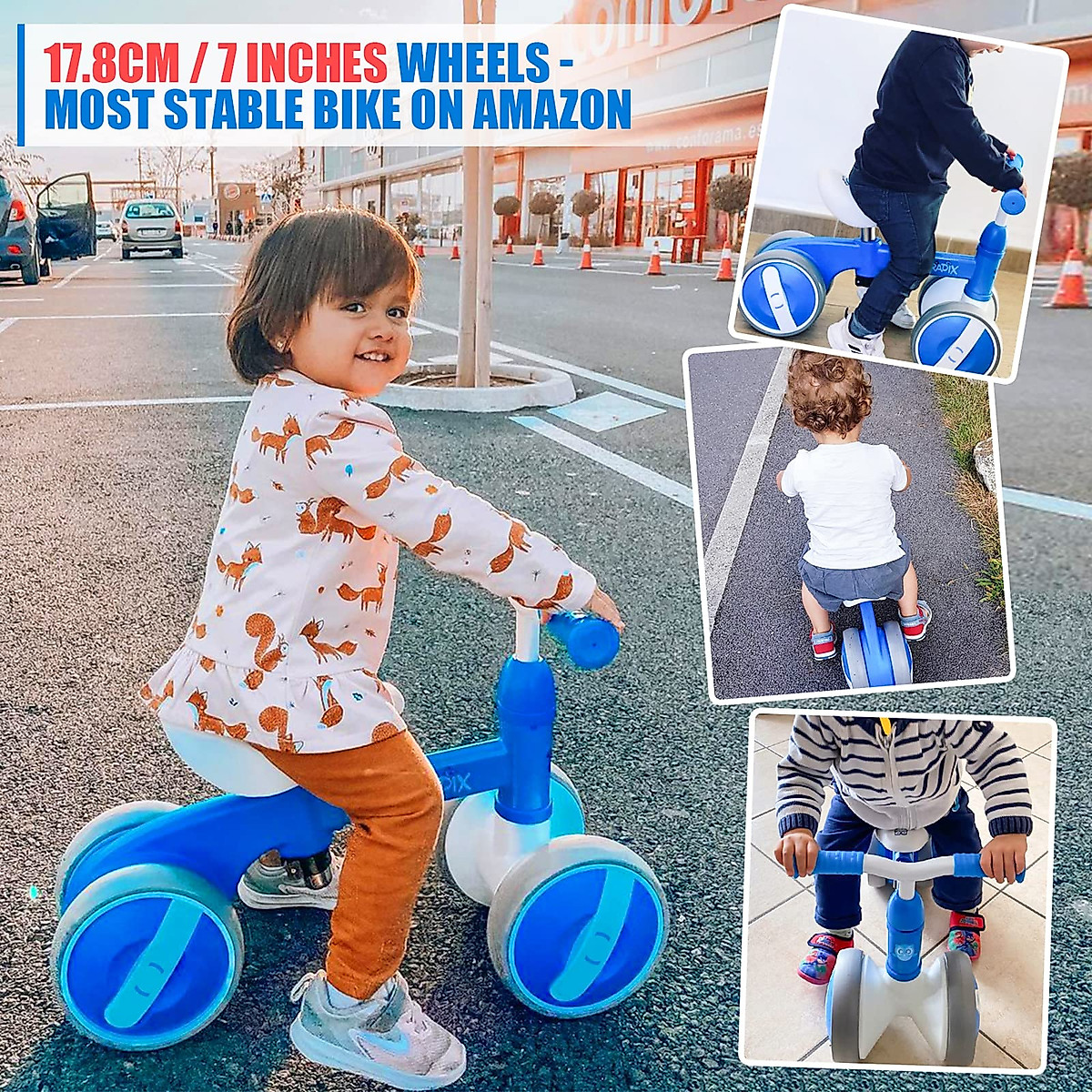 Peradix Baby Balance Bikes Adjustable Bicycle | Riding Toys for 10 Months Old Toddlers Children Boys Girls | No Pedal Silent Wheels Bicycle | Best First Birthday Gift
