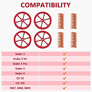 Official Creality Metal Leveling Nuts with 20mm Die Springs and 0.4mm Nozzles, Red Hand Twist Nuts Set for Ender 3/3 Pro/3 V2/3 Max, Ender 5/5 Plus/ 5 Pro, CR 10 Series 3D Printer Bed