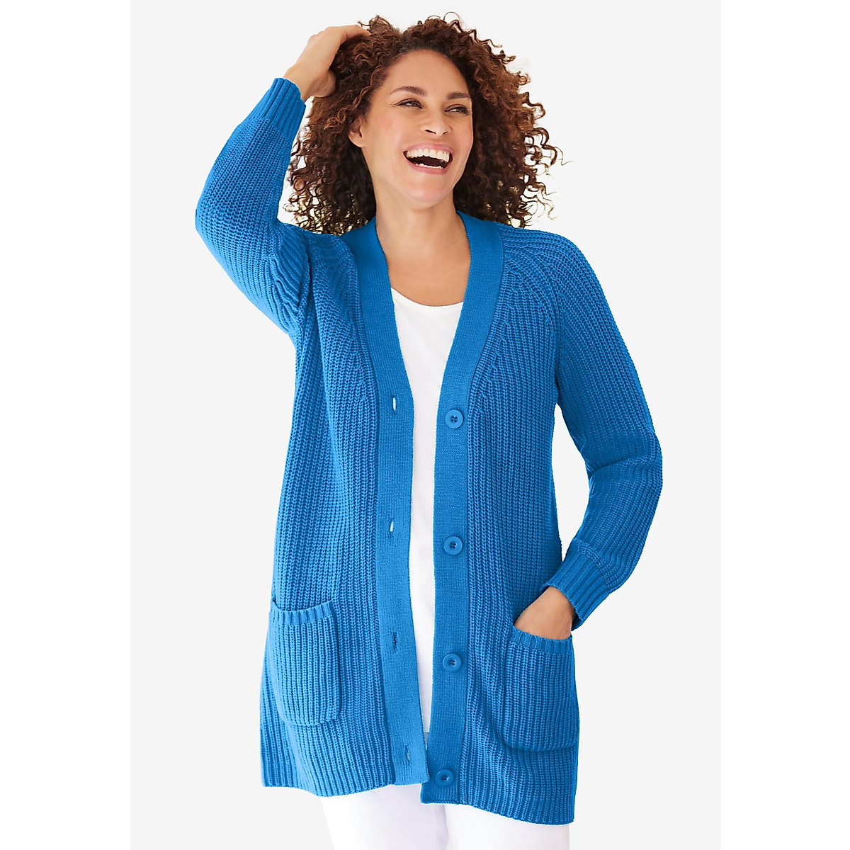 Woman Within Women's Plus Size Button-Front Shaker Cardigan - 3X, Black