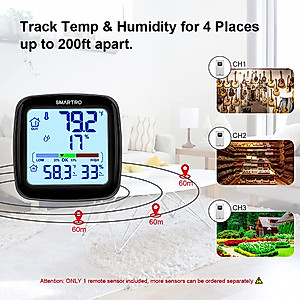 SMARTRO SC92 Professional Indoor Outdoor Thermometer Wireless with 3 Sensors Digital Hygrometer Room Humidity Gauge Temperature and Humidity Meter & Pro Accuracy Calibration
